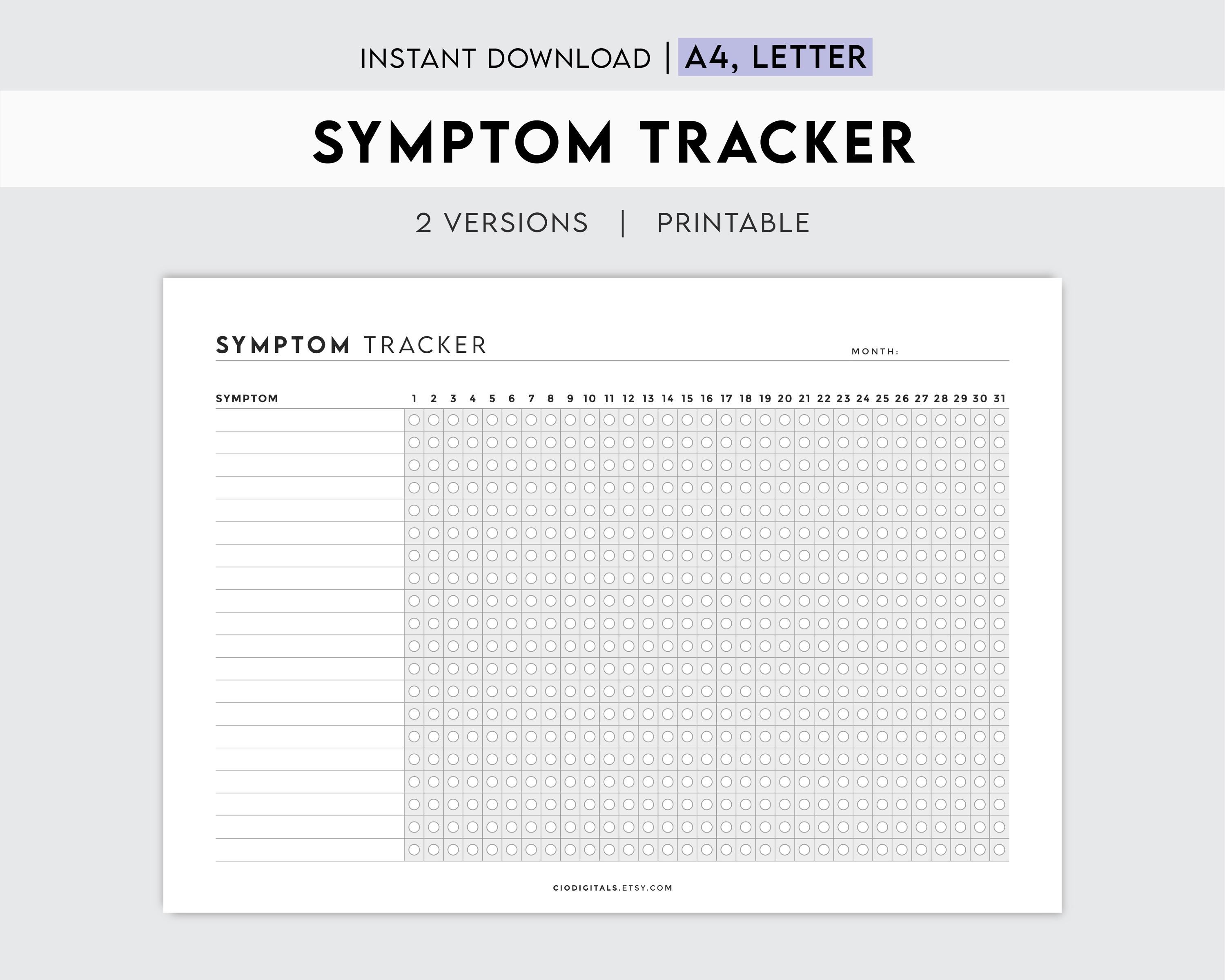 Symptom Tracker Printable Health Monitoring Journal Wellness Log ...