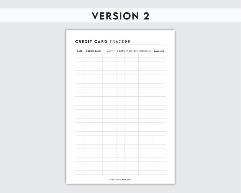 Printable Credit Card Tracker | Debt Planner Finance Sheet | Payment ...