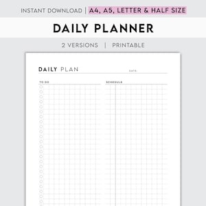 Grid Daily Planner Printable Template - Task Organizer, Schedule for A4 ...