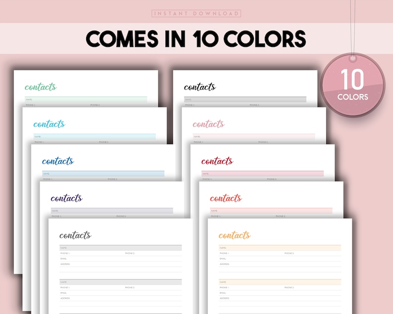 Contact List Template, Address Log, Phone Directory (PDF) - Etsy