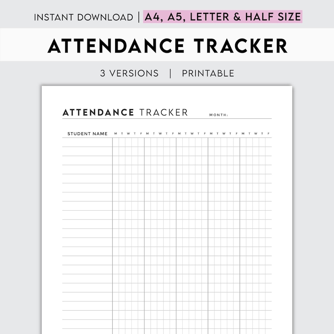 Attendance Tracker Printable Template - Student & Classroom Management ...