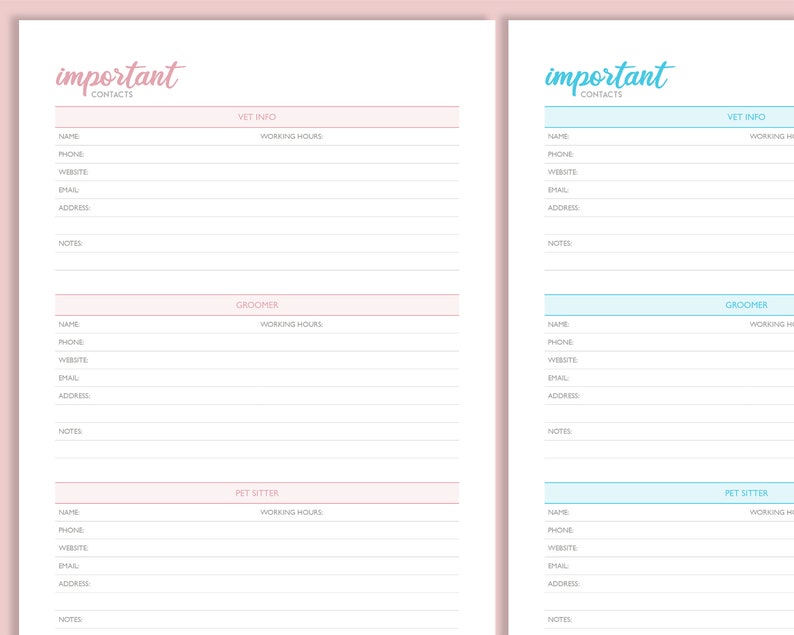 Important Contacts Printable Routine Digital Schedule - Etsy