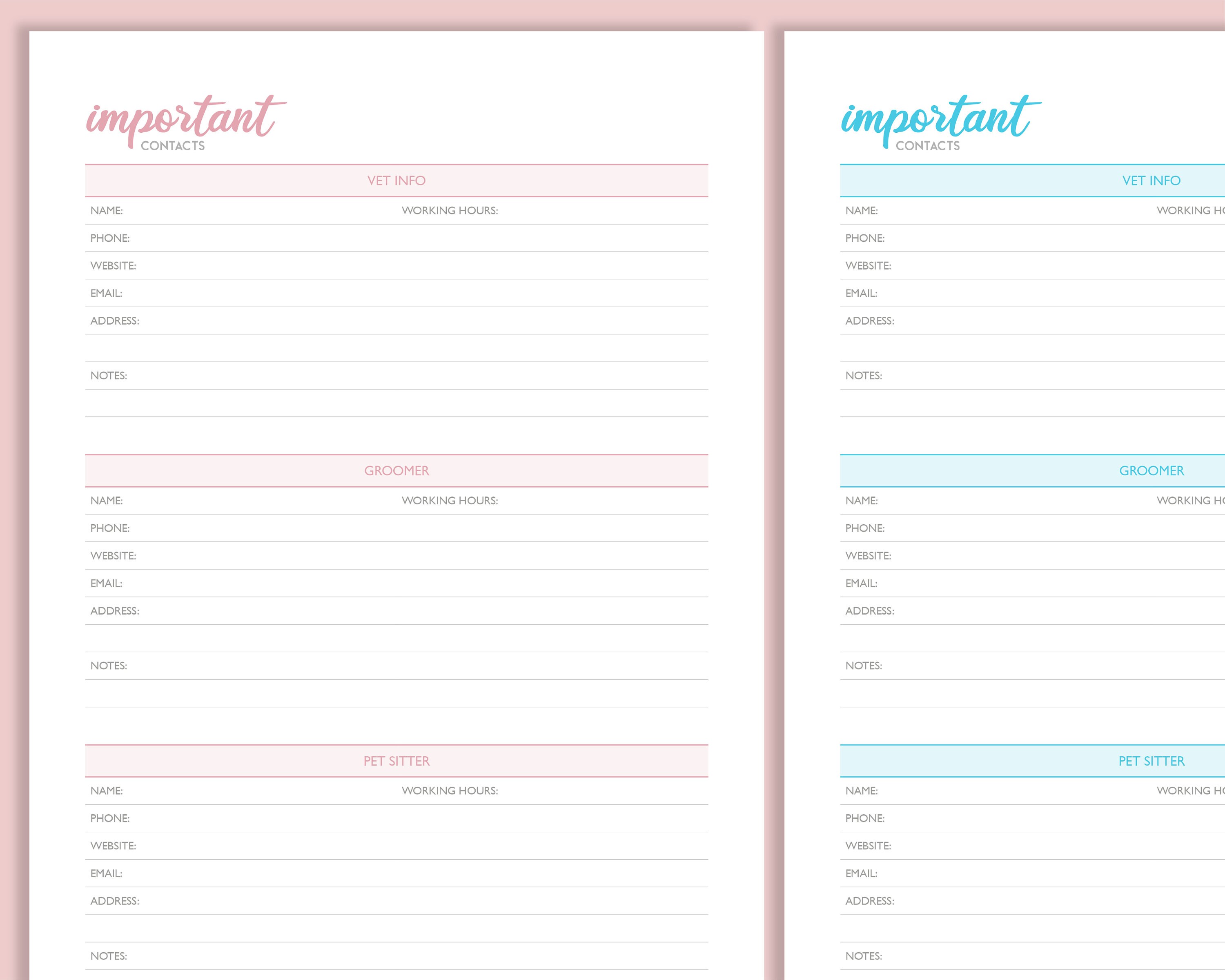 Important Contacts, Printable Routine, Digital Schedule, Digital ...
