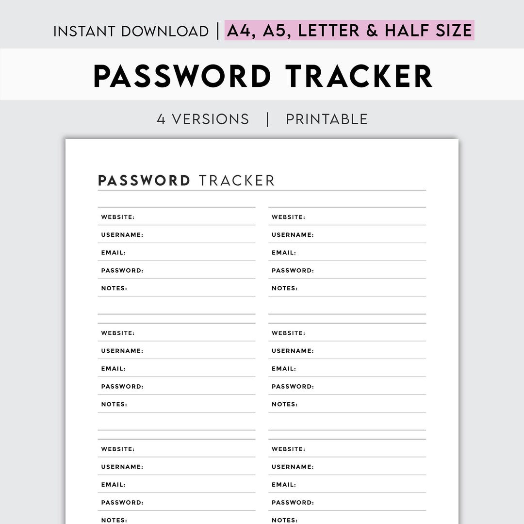 Password Tracker Printable | Secure Logbook Credential Keeper | Account ...