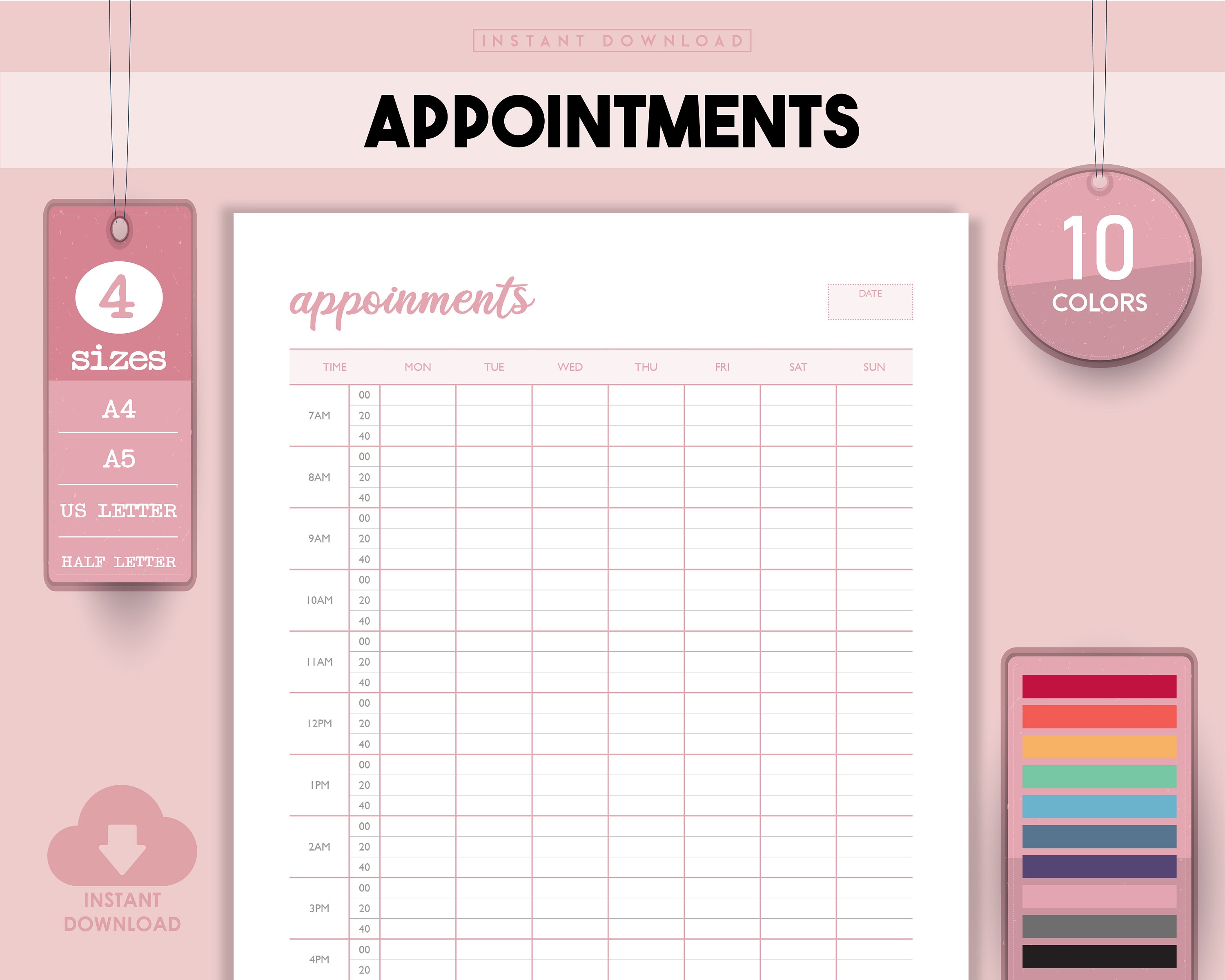 Appointment Sheet, 20 Minute Planner, Appointment Planner, Appointment Book, Time Block Template ...