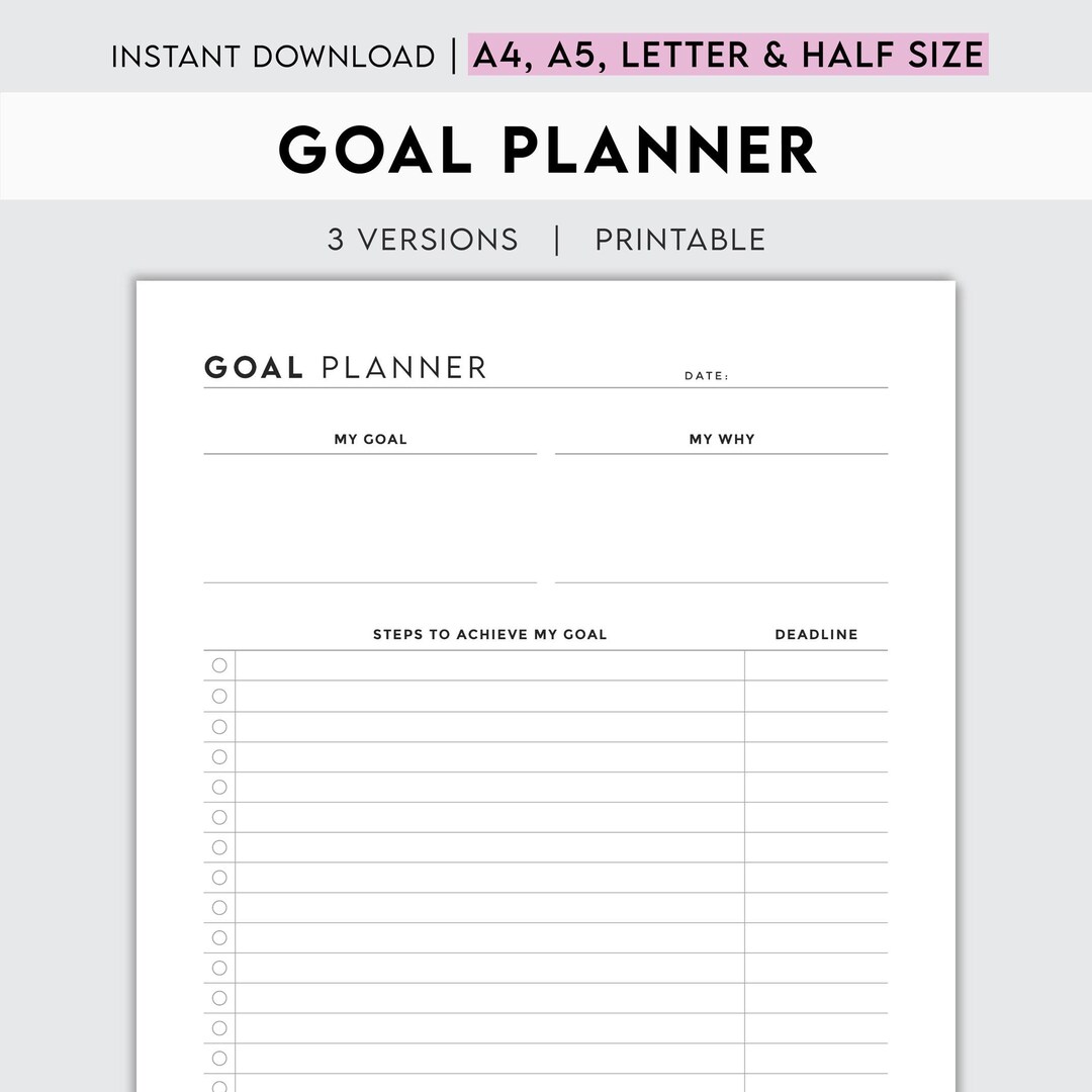 Goal Planner Printable Template - Strategic Goal Setting Achievement ...