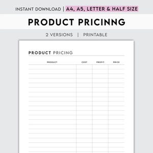 Product Pricing Template Printable | Profit Calculator (digital ...