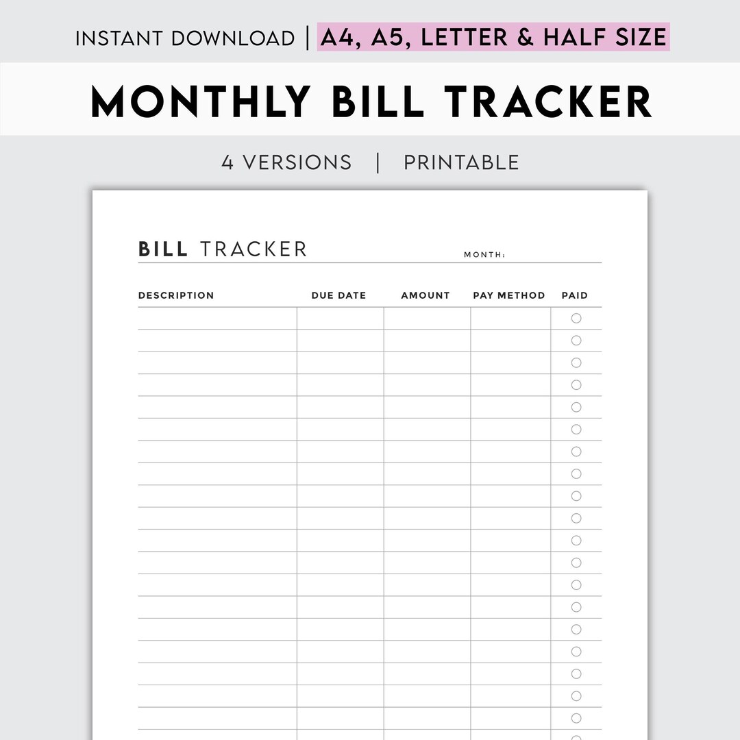Monthly Bill Tracker | Budget Planner & Expense Log | Payment Tracker ...