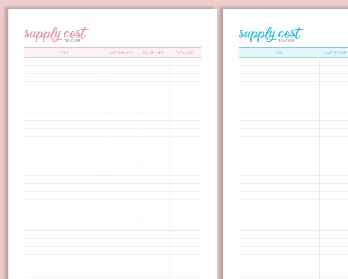 Supply Cost Tracker, Printable Template, Supplies Tracker, Monthly ...