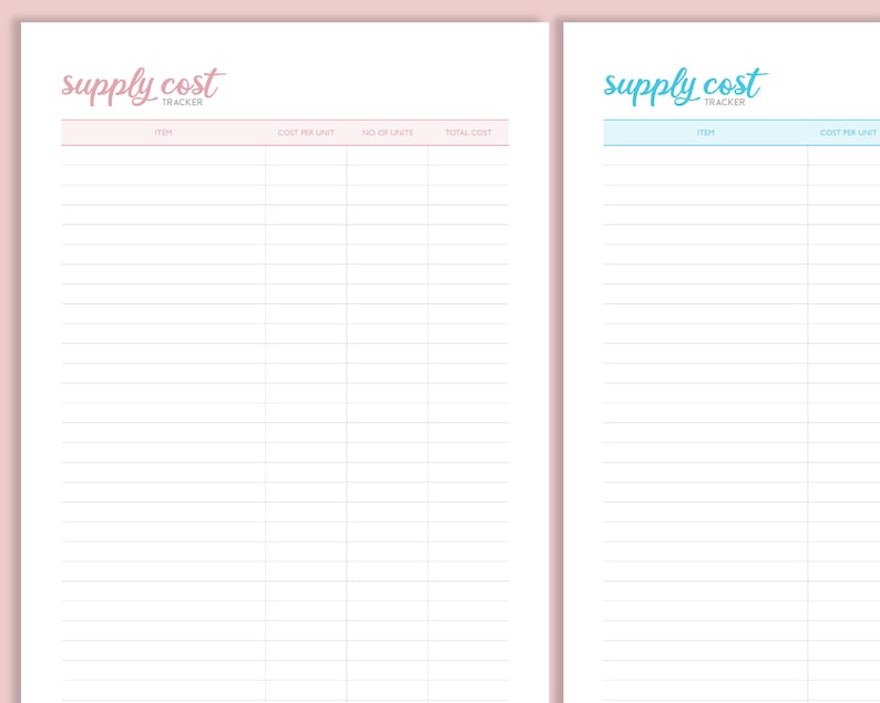 Supply Cost Tracker, Printable Template, Supplies Tracker, Monthly ...
