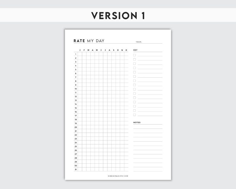 Rate My Day Printable Tracker | Mood & Progress Journal | Yearly ...