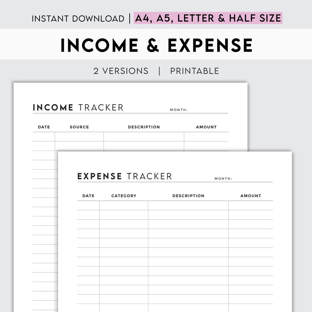Income and Expense Tracker | Monthly Budget Planner (printable) - Etsy