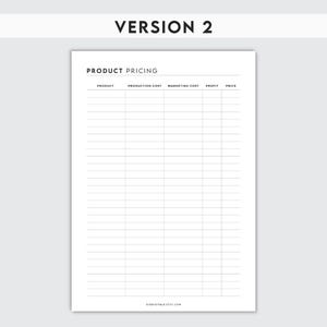 Product Pricing Template Printable | Profit Calculator (digital ...