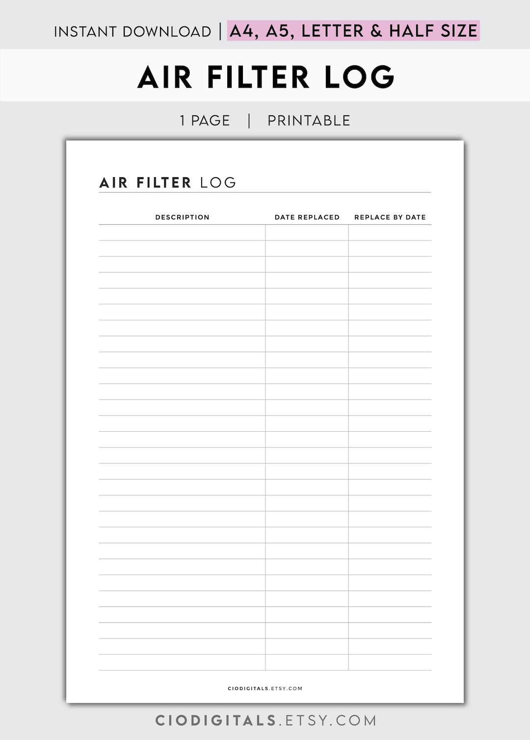 HVAC Maintenance Tracker | Filter Replacement Schedule & Home Air ...