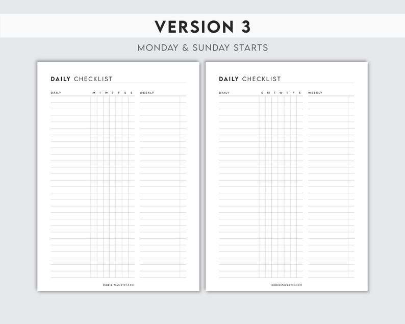 Printable Daily Checklist: Productivity Planner (A4, A5, Letter ...