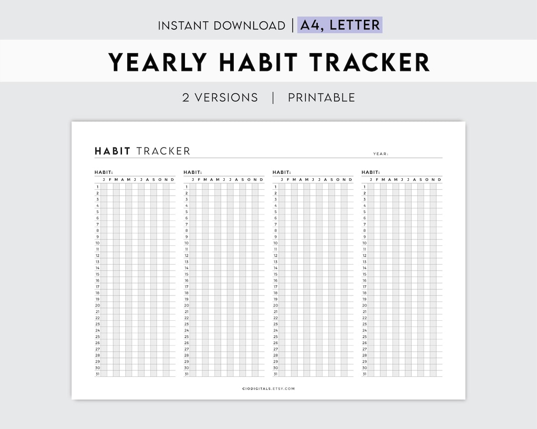 Yearly Habit Tracker Printable, Annual Habit Log, Goal Track Chart ...