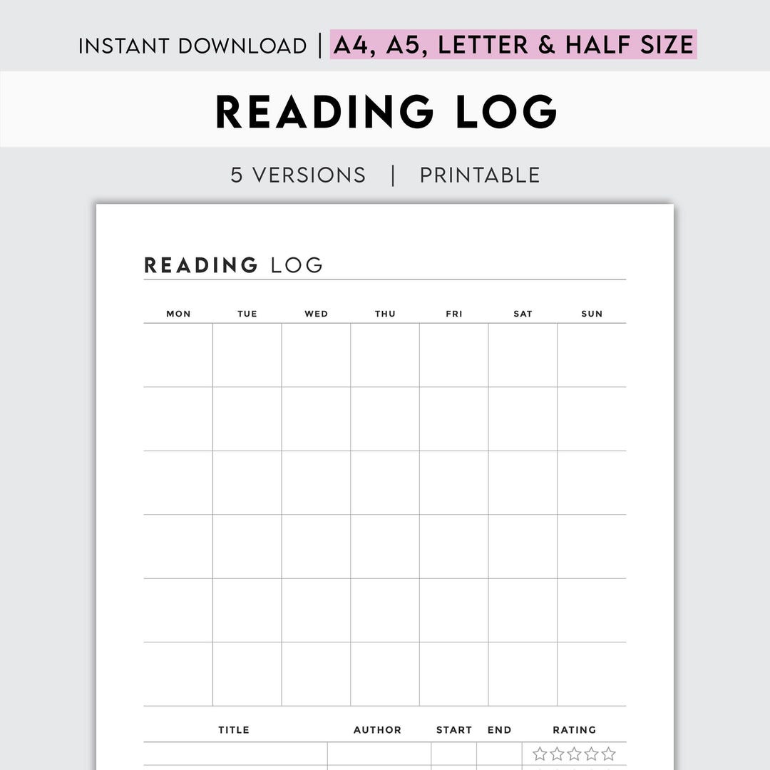 Printable Reading Log | Book Tracker & List | Novel Log Reading Chart ...