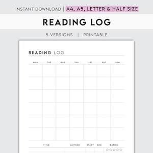 Printable Reading Log | Book Tracker & List | Novel Log Reading Chart ...