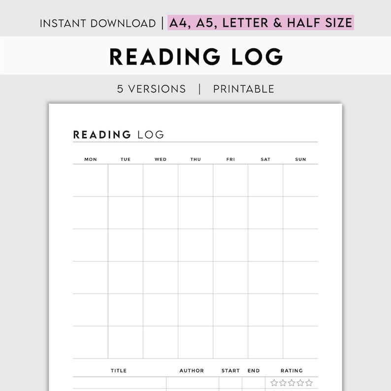 Printable Reading Log | Book Tracker & List | Novel Log Reading Chart ...