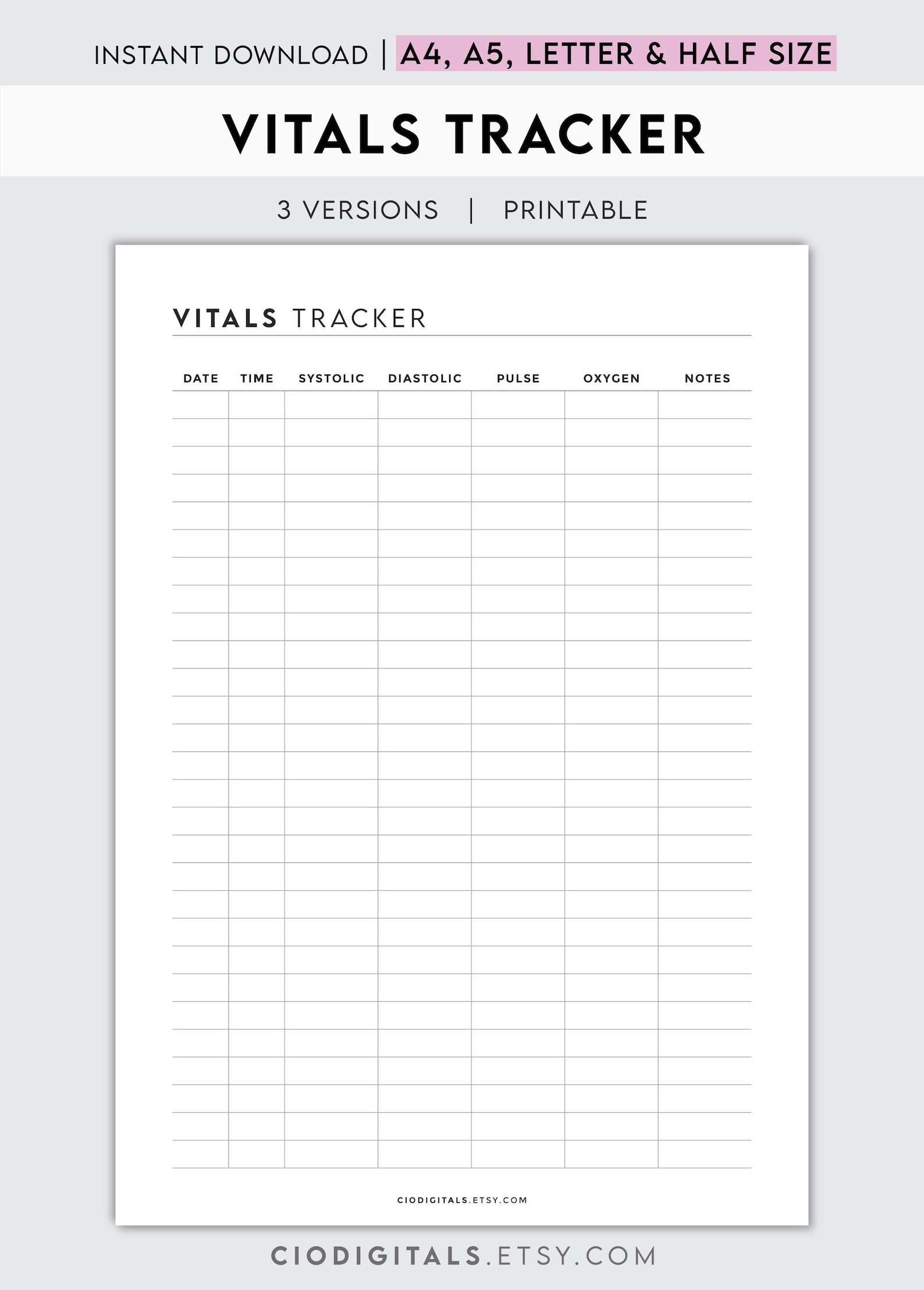 Vitals Tracker | Health Monitor & Blood Pressure Log for Pulse, Oxygen ...