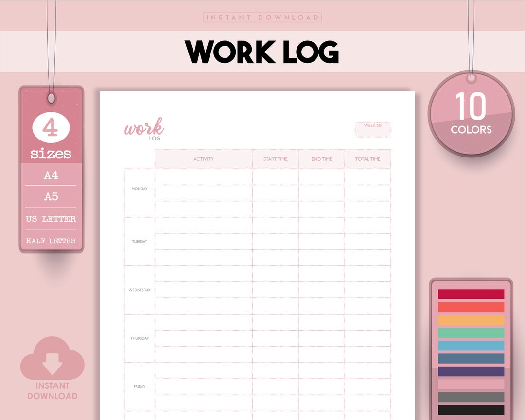 Time Log, Work Log Template, Work From Home, Productivity Activity ...