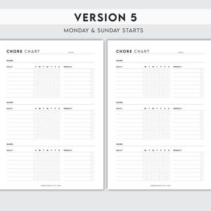 Weekly Chore Chart Printable | 6 Versions Task Organizer & Household ...