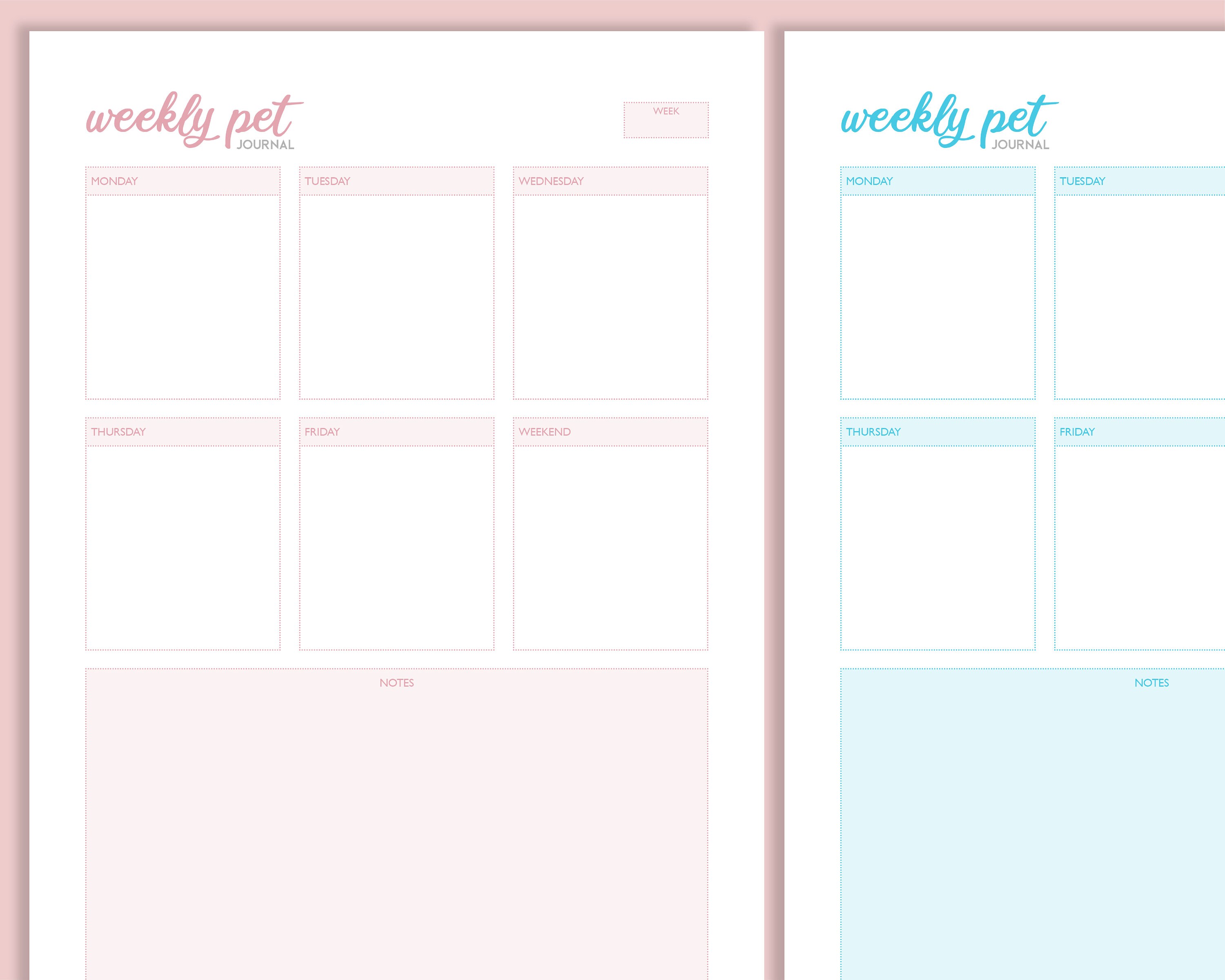 Weekly Pet Journal, Pet Planner, Dog Journal, Puppy Planner, Digital ...