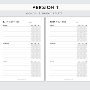 Daily Routine Planner Printable | 6 Versions Time Management Habit ...