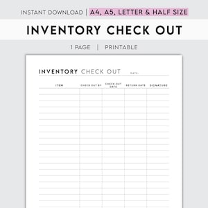Inventory Checkout Tracker Printable | Stock Management Equipment Log ...