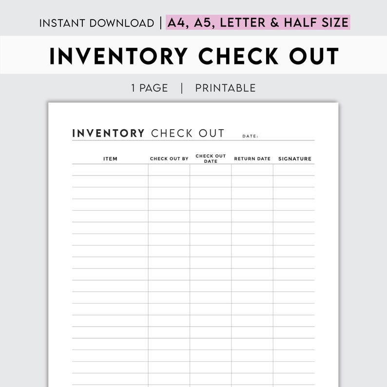 Inventory Checkout Tracker Printable | Stock Management Equipment Log ...