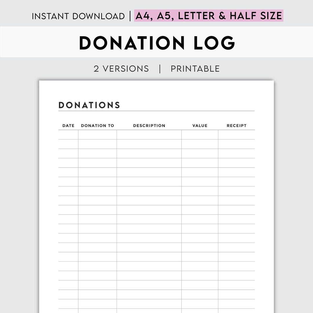Donation Log | Charity Tracker, Giving Record | Fundraiser ...