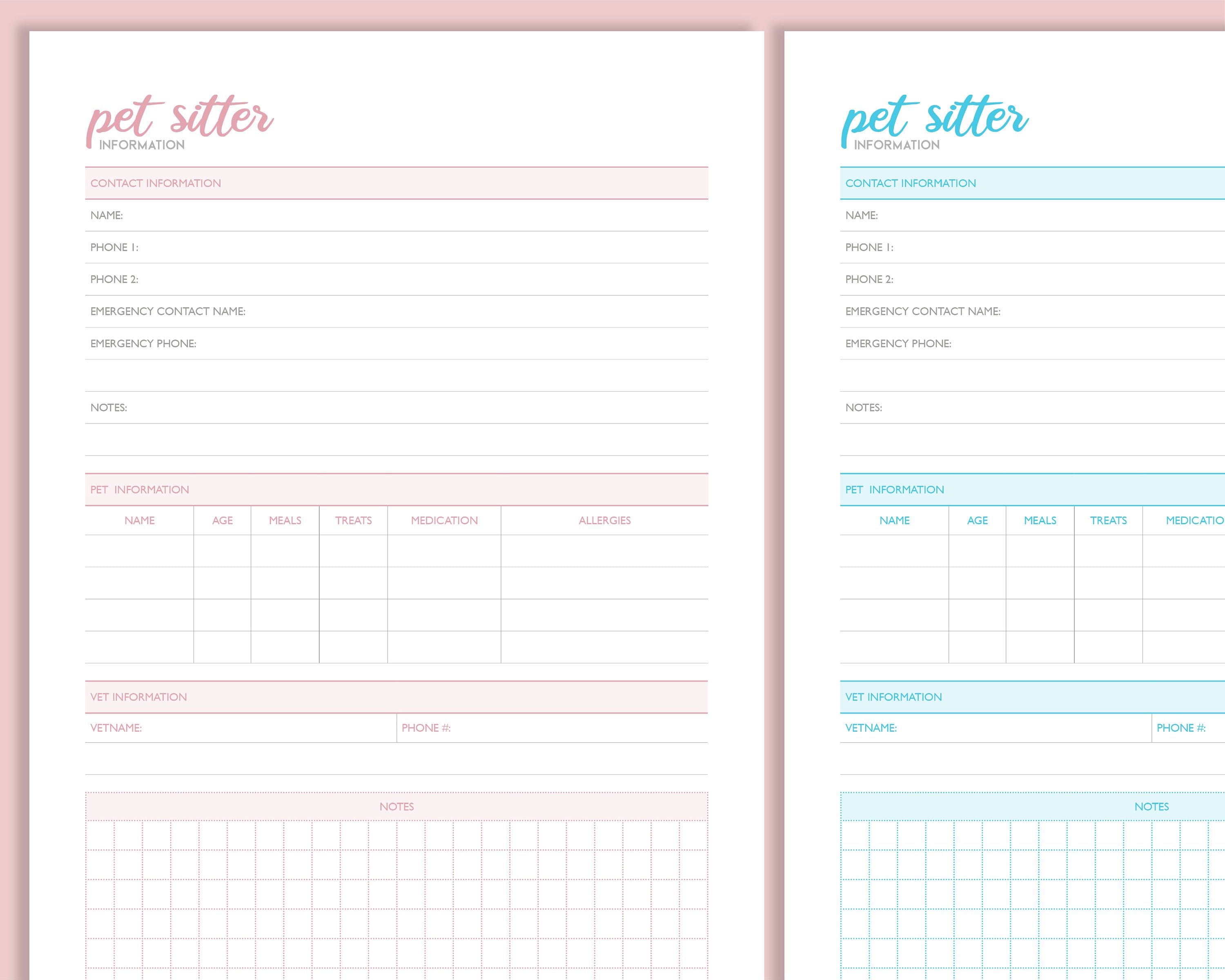 Pet Sitter Information Sheet, Dog Sitting Guide (printable PDF) - Etsy