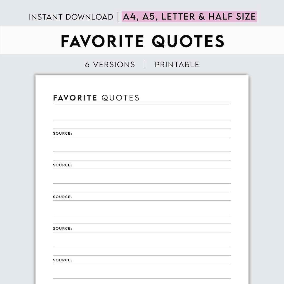 Favorite Quotes Sheet | Memo & Writing Pad | Quote List Notepad Page ...