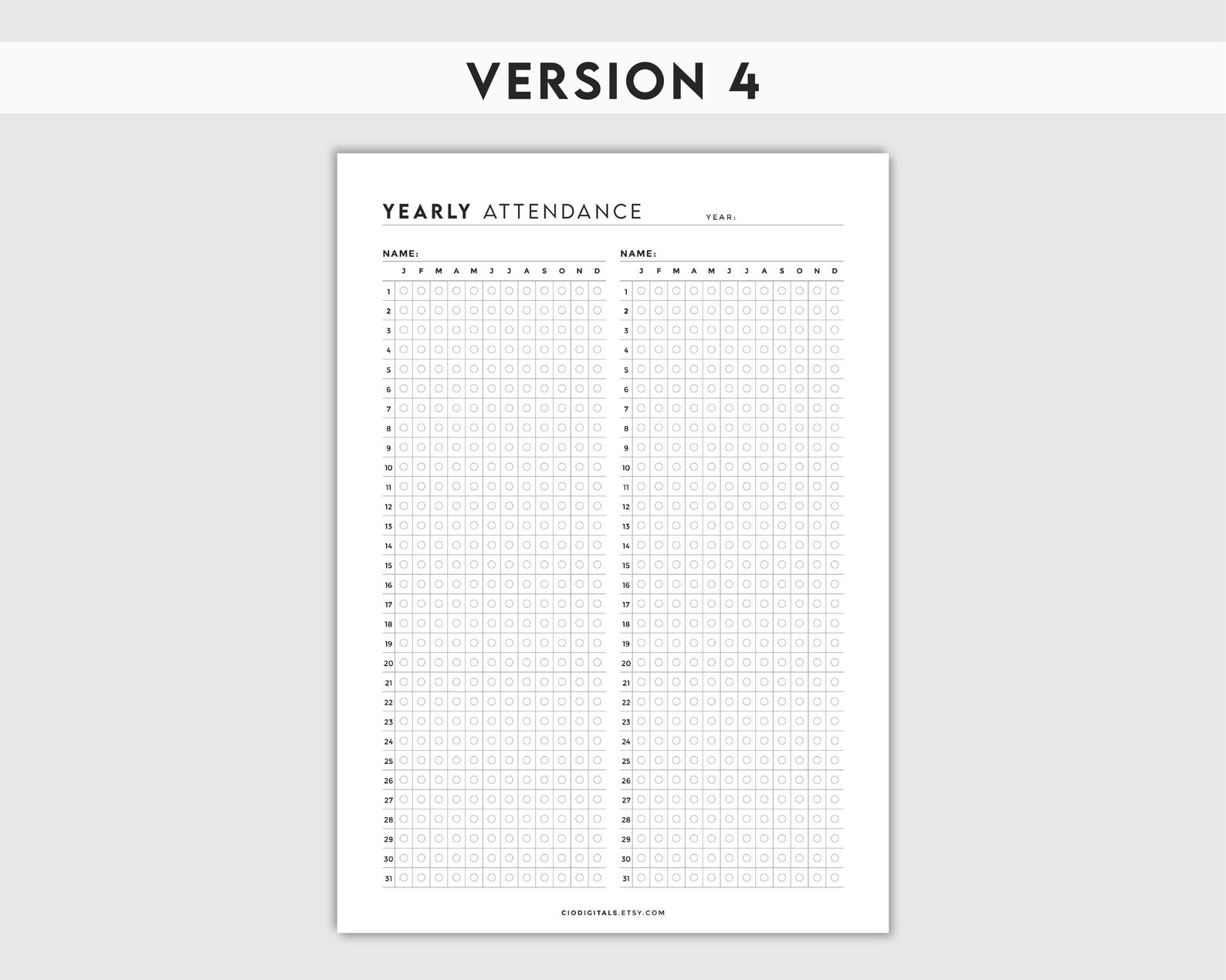 Printable Yearly Employee Attendance Tracker | Staff Schedule Log (A4 ...
