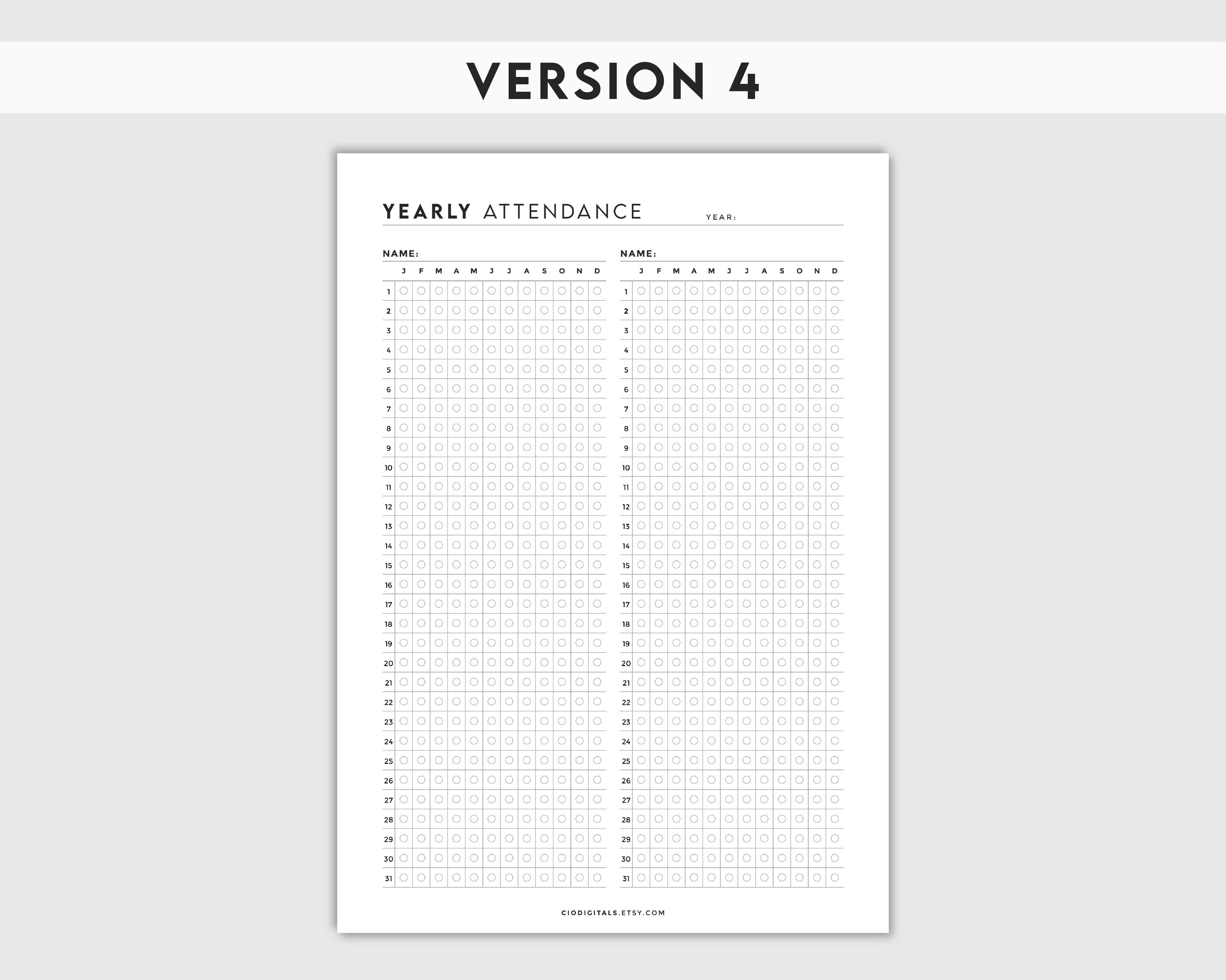 Printable Yearly Employee Attendance Tracker | Staff Schedule Log (A4 ...