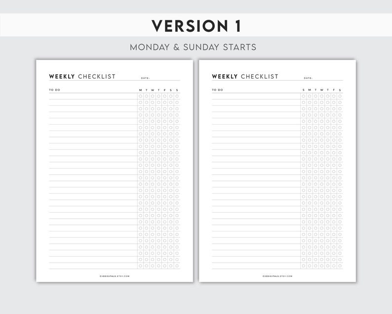 Printable Weekly Checklist: Task Planner, Priority Organizer (digital ...