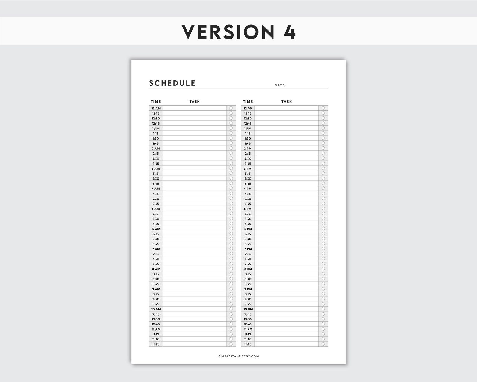 Printable 24 Hour Daily Schedule – Task Organizer (A4, A5, Letter) - Etsy