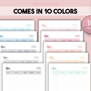 Tip Tracker, Tip Log, Waiter Tip Tracker, Waiter Shift Tracker, Shift ...