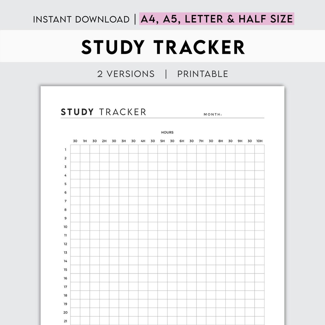 Printable Study Tracker | Study Log & Plan | Exam Prep Study Hour ...