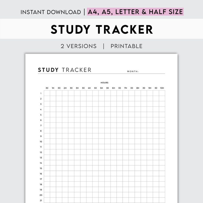 Printable Study Tracker | Study Log & Plan | Exam Prep Study Hour ...