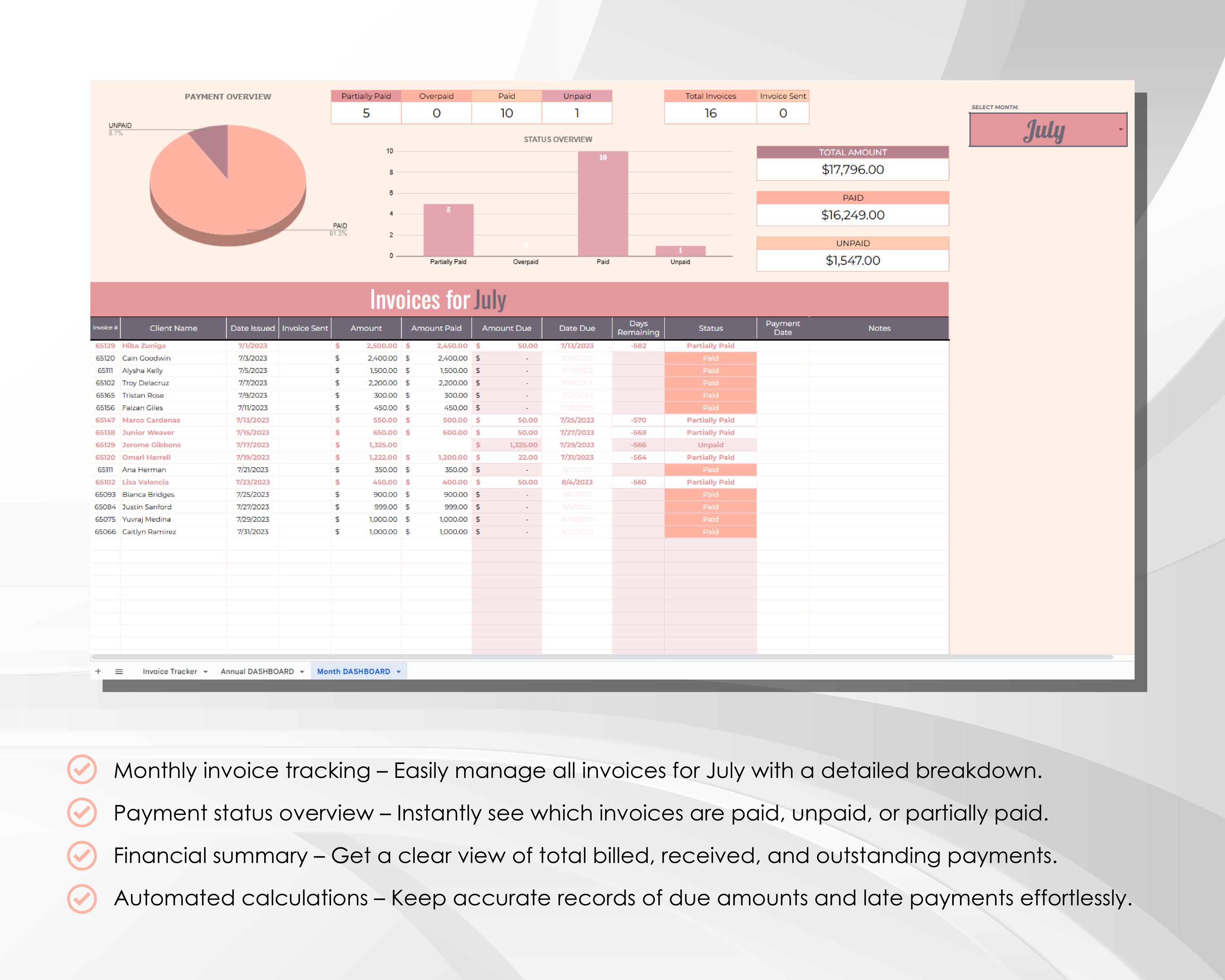 Invoice Tracker Client Lead Business Income Template Bookkeeping ...