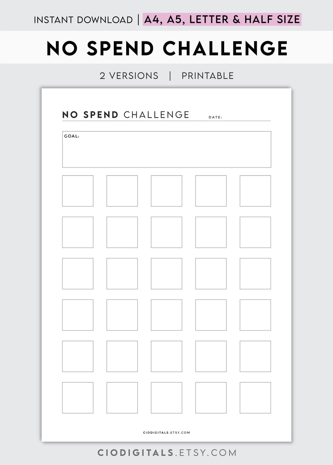 No Spend Challenge Tracker | Savings Plan Budget Goals | Financial ...