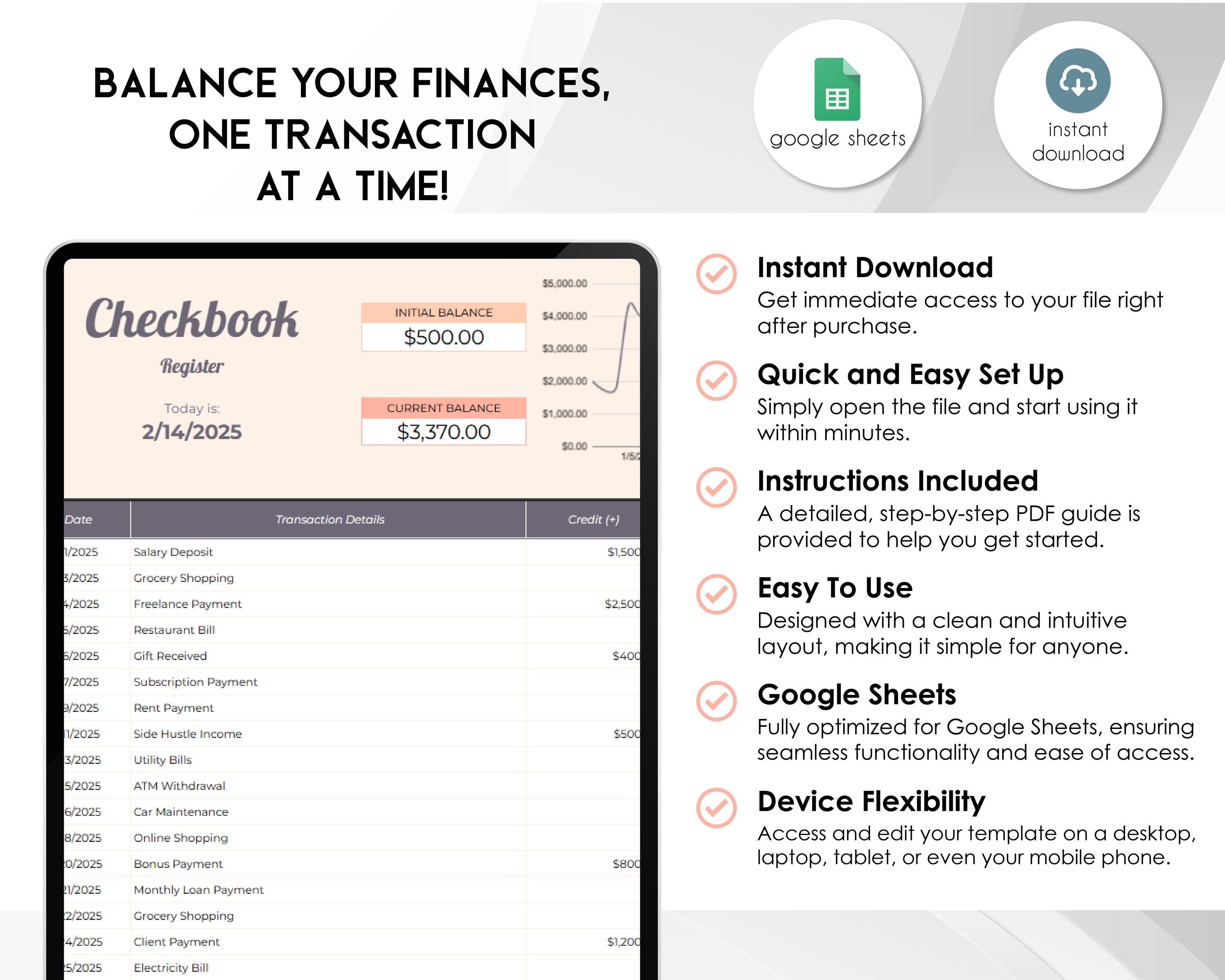 Checkbook Register, Budget Spreadsheet, Expense Tracker, Financial ...