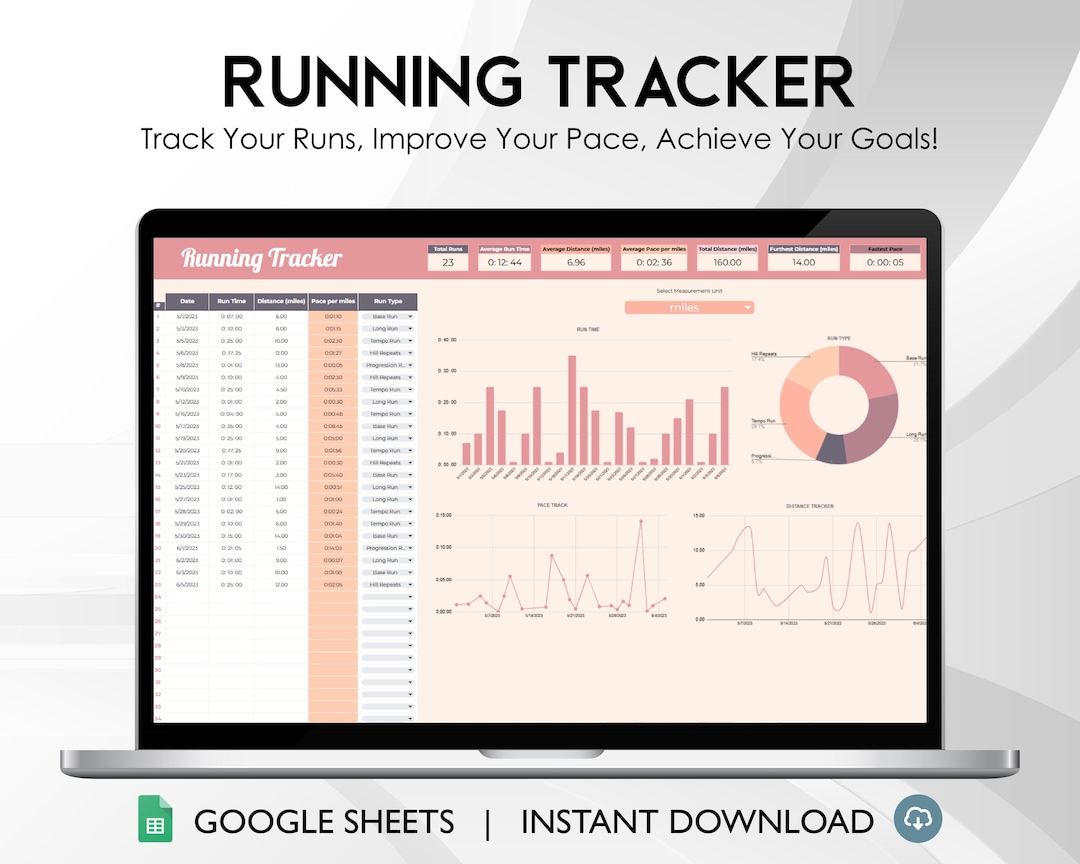Running Tracker Sheet, Running Log, Running Progress Chart, Distance ...