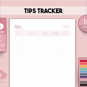 Tip Tracker, Tip Log, Waiter Tip Tracker, Waiter Shift Tracker, Shift Tracker, Shift Spreadsheet ...
