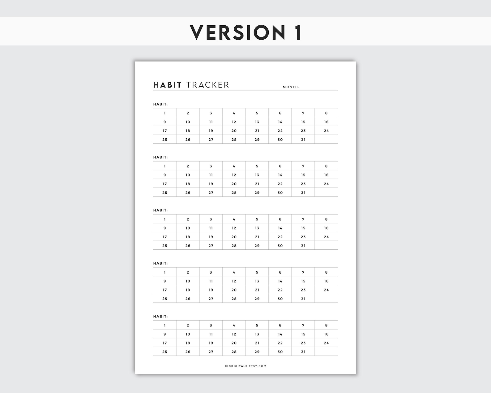 Monthly Habit Tracker Printable | Goal Progress Productivity Organizer ...