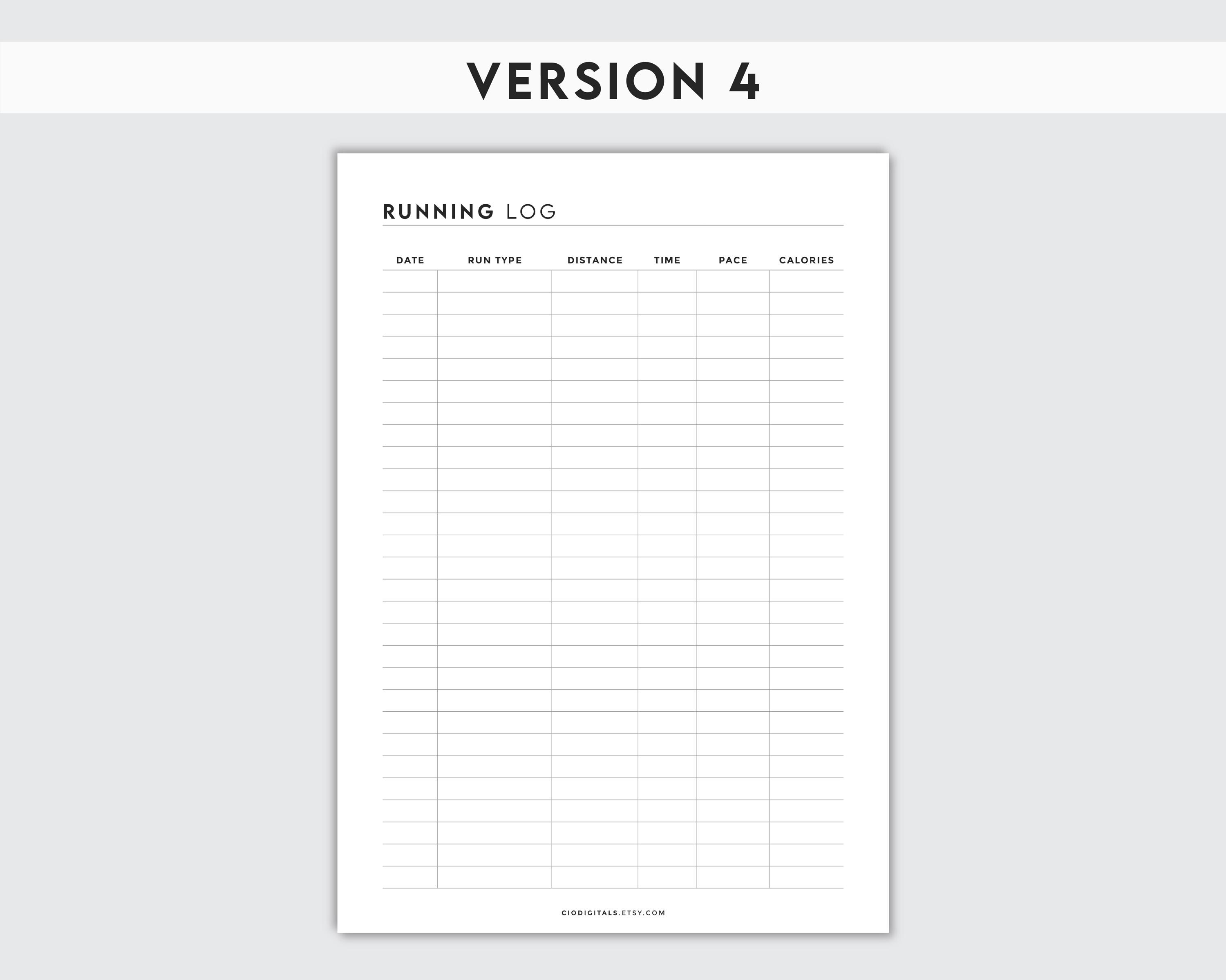 Running Log Tracker | Printable Fitness Journal & Workout Planner for ...