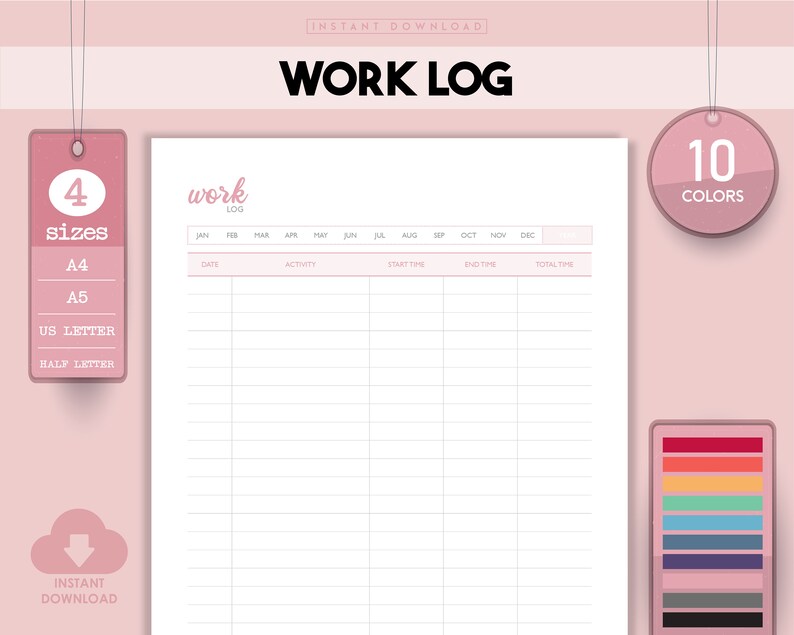 Work Log Pdf, Productivity Log, Activity Work Log, Digital Download ...