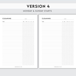 Weekly Clean Tracker Printable | 4 Versions Home Task Organizer ...