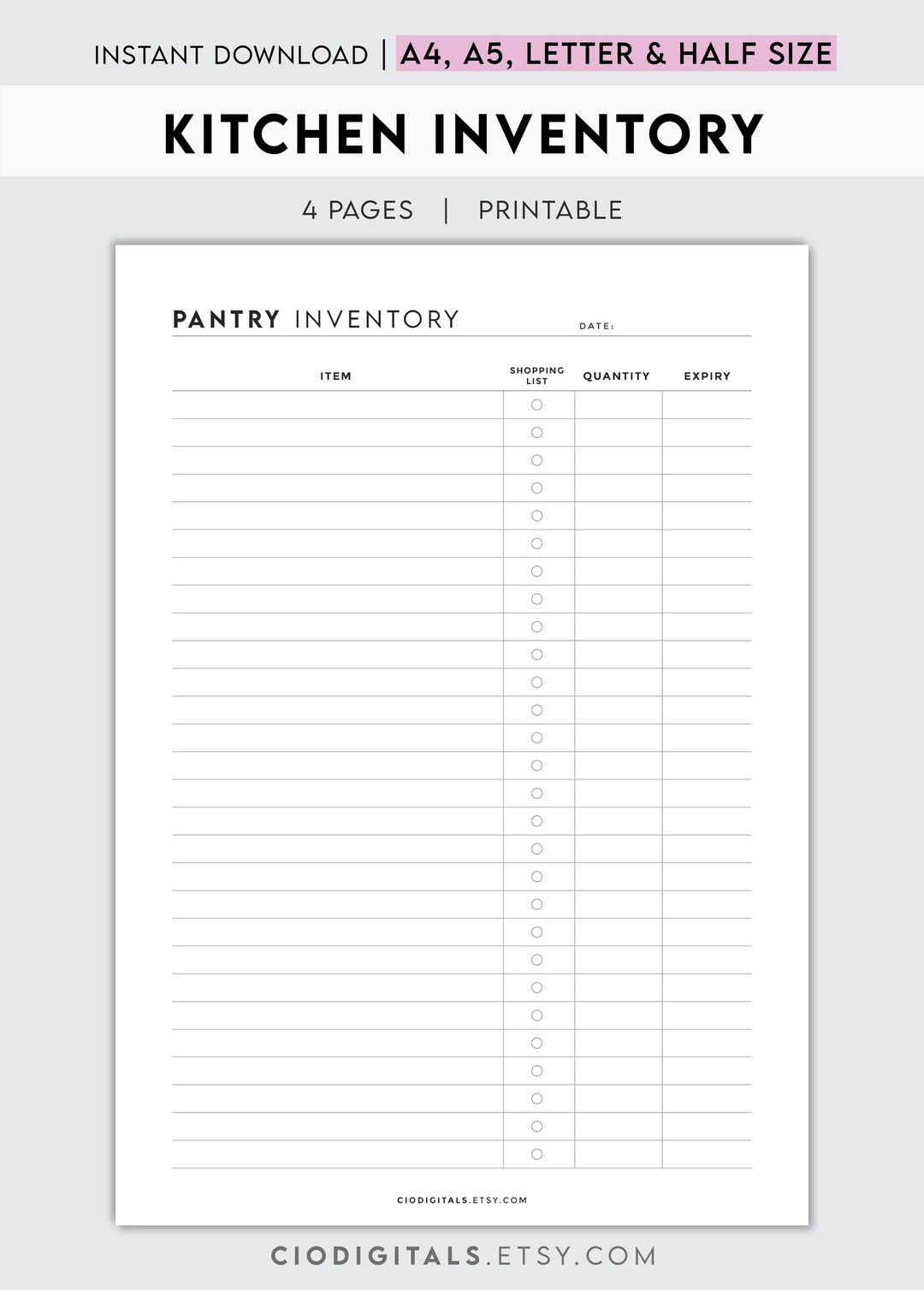 Kitchen Inventory Printable | 4 Pages Stock & Expiry Date Tracker ...
